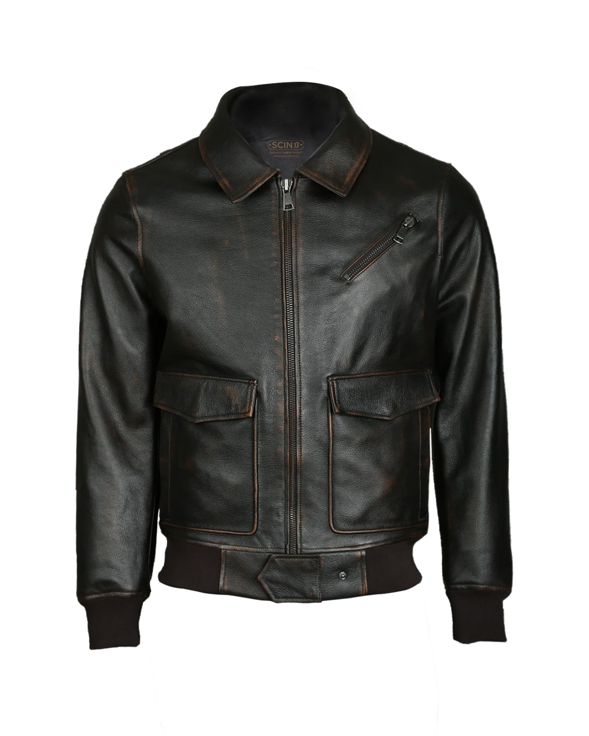 Shop the Ethan Aviator Bomber Leather Jacket from Leather SCIN.